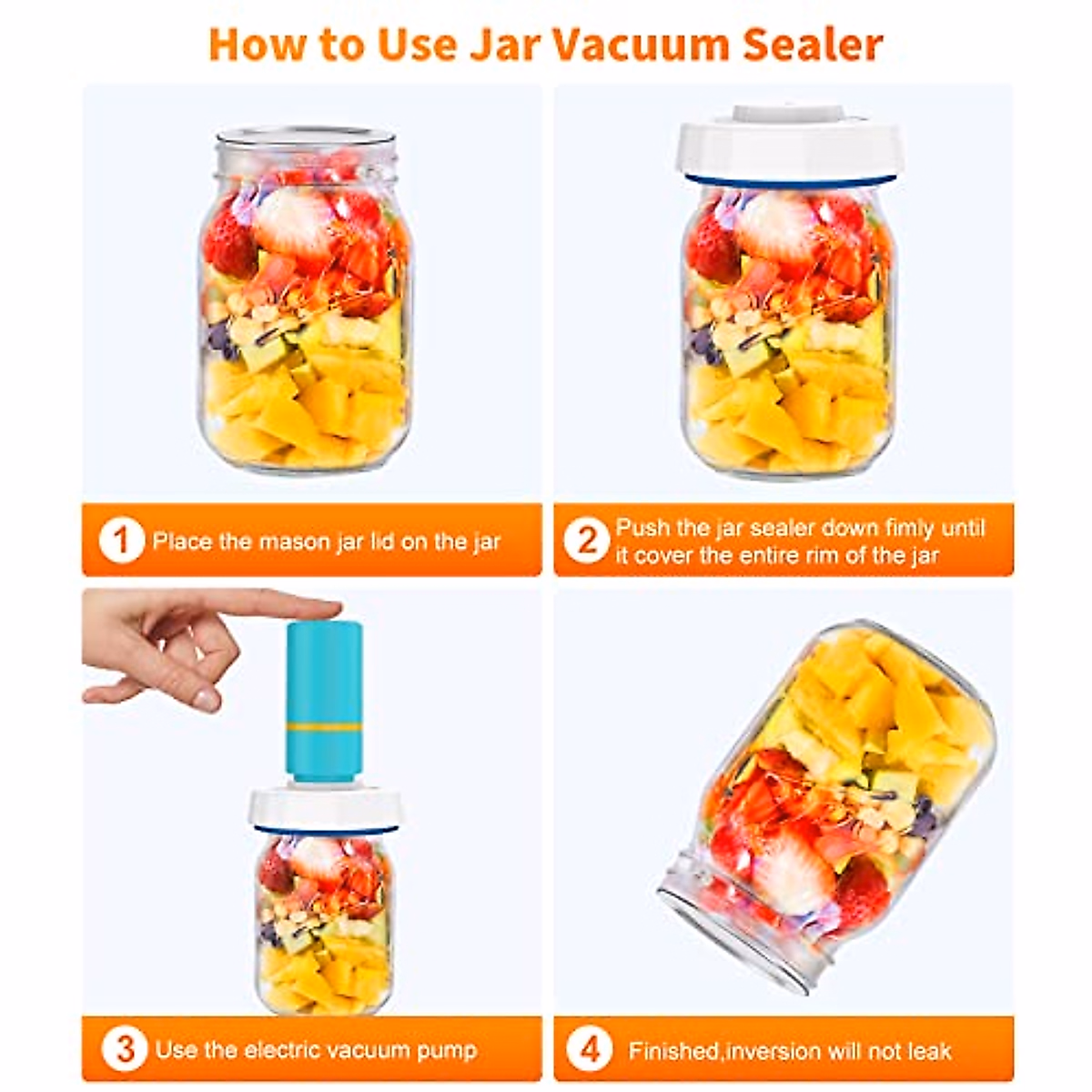 Mason Jar Vacuum Sealer, Electric Mason Jar Vacuum Sealer Kit, Vacuum Sealer for Regular and Wide Mouth Canning Jars, Includes Electric Vacuum Pump and Reusable Vacuum Food Storage Bags