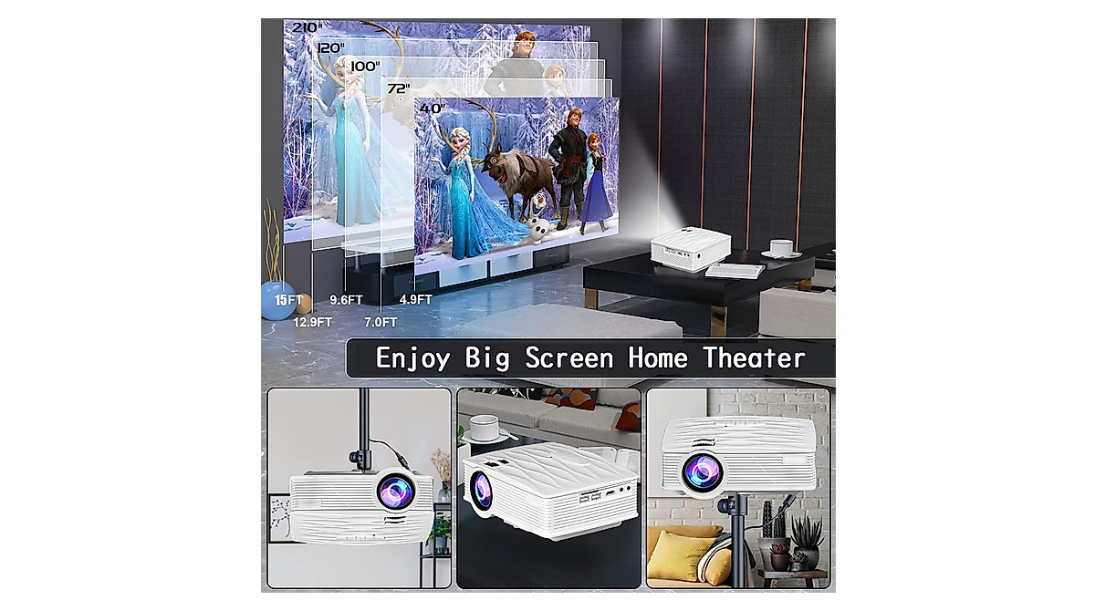 ABIRAA WiFi Projector: 5500L, 1080P, 210" Home & Outdoor