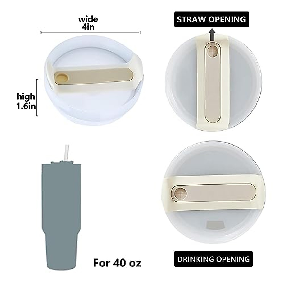 3 Pack for Stanley Lid Replacement 40 Oz, Replacement Spill Proof Splash Resistant Tumbler Lids, Reusable Tumbler Cover for Stanley Cup Accessories (Grey+Black+Beige)