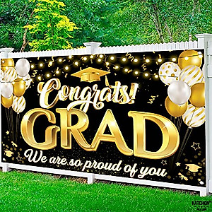 Congrats Grad We Are So Proud Of You Banner - Large, 72x44 Inch | Congrats Grad Banner for Black and Gold Graduation Decorations | Graduation Banner, Black and Gold Graduation Party Decorations 2023