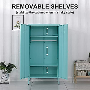 LINGZOE 2 Magnetic Doors Steel Wardrobe Kids Closet Storage Accent Cabinet with Hanging Rod and 2 Laminate,Metal Children Tall Storage lockers Armoire with Leg for Home Bedroom,Laundry Room