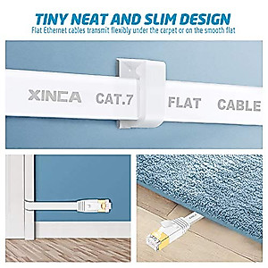 XINCA Cat 7 Flat Ethernet Cable 75ft White, High Speed 10GB Shielded (STP) LAN Internet Network Cable Ethernet Patch Computer Cable with Rj45 Connectors and 40pcs Adhesive Cable Clips