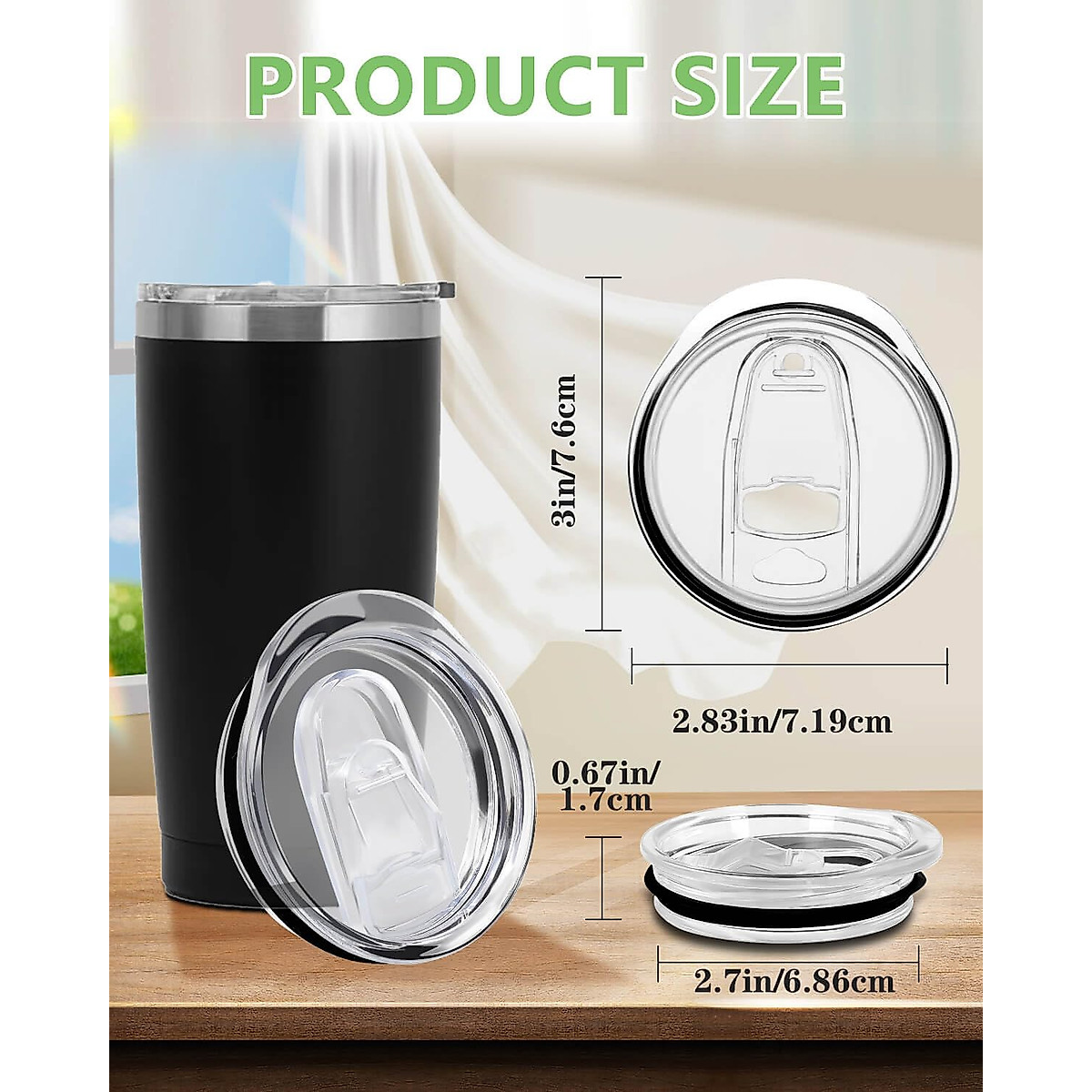 JELIEE 8 Pcs 20 oz Tumbler Replacement Lids Skinny Replacement Lids Spill Proof Splash Resistant Covers Replacement Classic Stainless Steel Tumblers lids fit for More Tumbler Cups