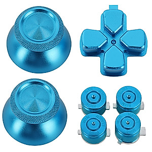 TOMSIN Metal Buttons Replacement Kit for PS5 Controller – Aluminum Thumbsticks & O X Square Triangle & Dpad Buttons Accessories Compatible with PlayStation 5 DS Controller (Blue)