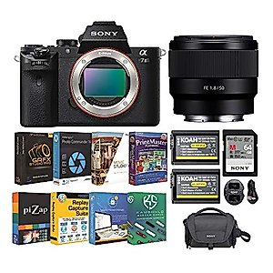 Sony Alpha a7II Mirrorless Digital Camera (Body Only) Bundle with FE 50mm f/1.8 Lens, Photo Software Suite, Memory Card Carrying Case, Battery (2-Pack) and Dual Charger for Sony NP-FW50 (6 Items)