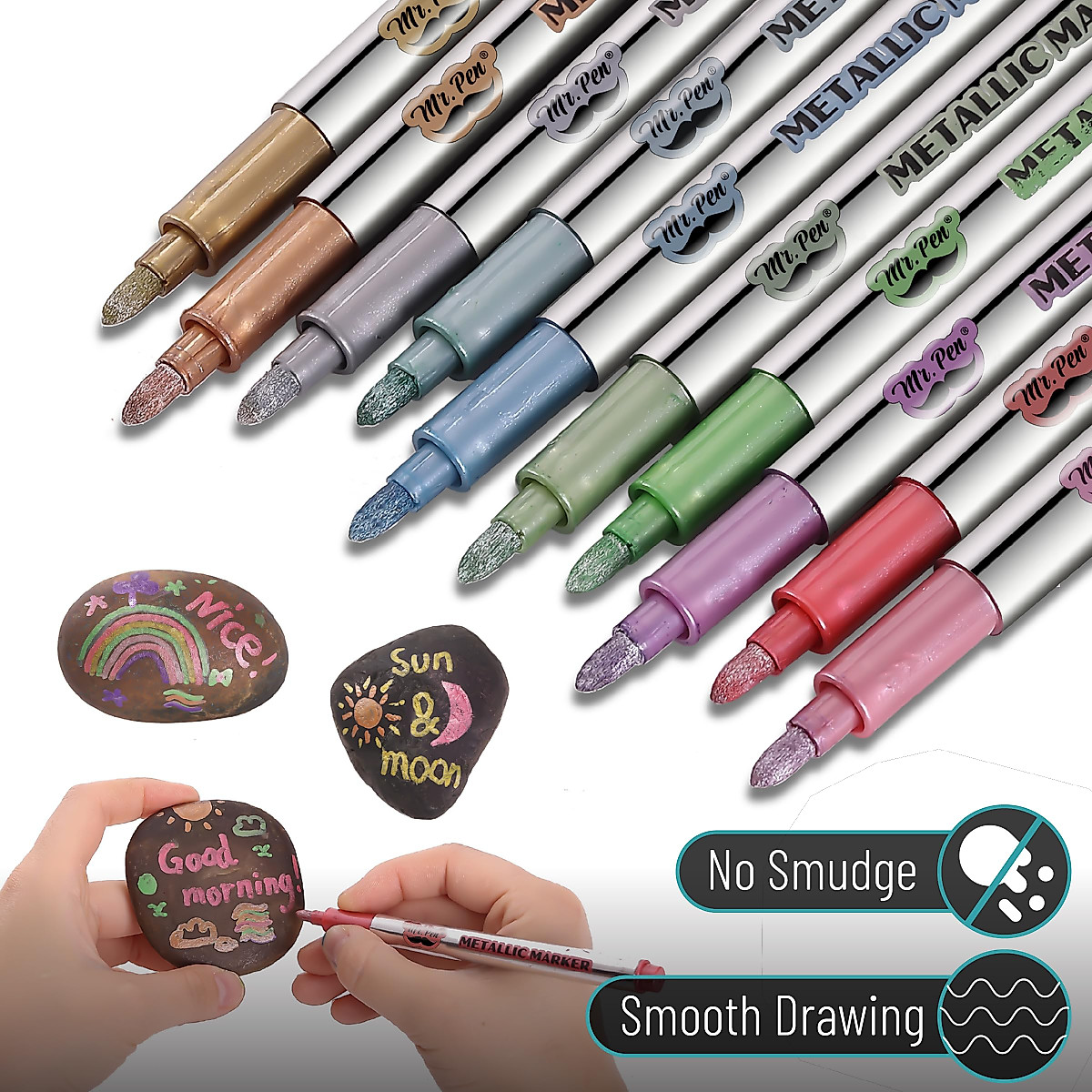 Mr. Pen- Metallic Paint Markers,10 Colors, Metallic Markers for Black Paper, Rock Painting, Card Making, Ceramics, Metal, Glass, DIY Photo Album, Scrapbooking Supplies, Metallic Non-Permanent Markers