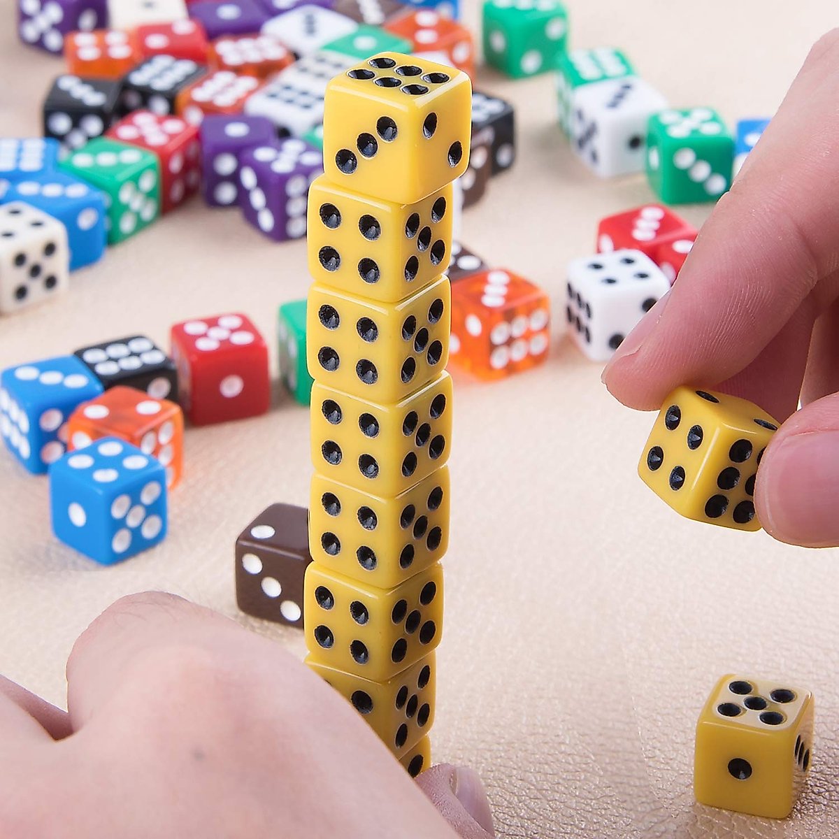 AUSTOR 100 Pieces 12mm Dices 6 Sided Game Dice Set Square Corner Dice with a Drawstring Pouch