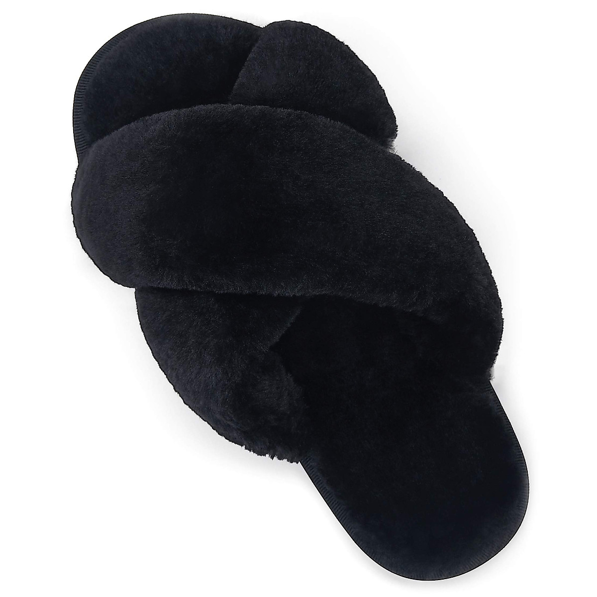 Vepose Women's Cross Band Slippers, Soft Plush Furry Open Toe Fur Slippers, 801 - Black, Size 8,8.5,9 US - Fuzzy Fluffy Slip on House Shoes Indoor Outdoor (CJY801 Black 08&09)