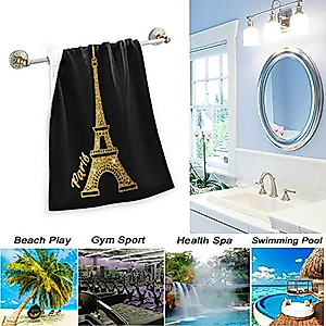 Naanle Beautiful Shiny Eiffel Tower with Gold Glitter Luxury 2-Pack Soft Highly Absorbent Fluffy Guest Decor Hand Towels, Multipurpose for Bathroom, Hotel, Gym and Spa (14" x 28",Black)