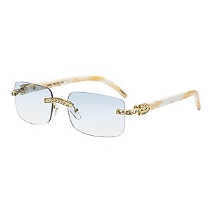 Retro Vintage Style Rimless Clear Lens Sunglasses for Women & Men Luxury Glasses Fashion Crystal Wood Eyewear Shades (Blue Marble)