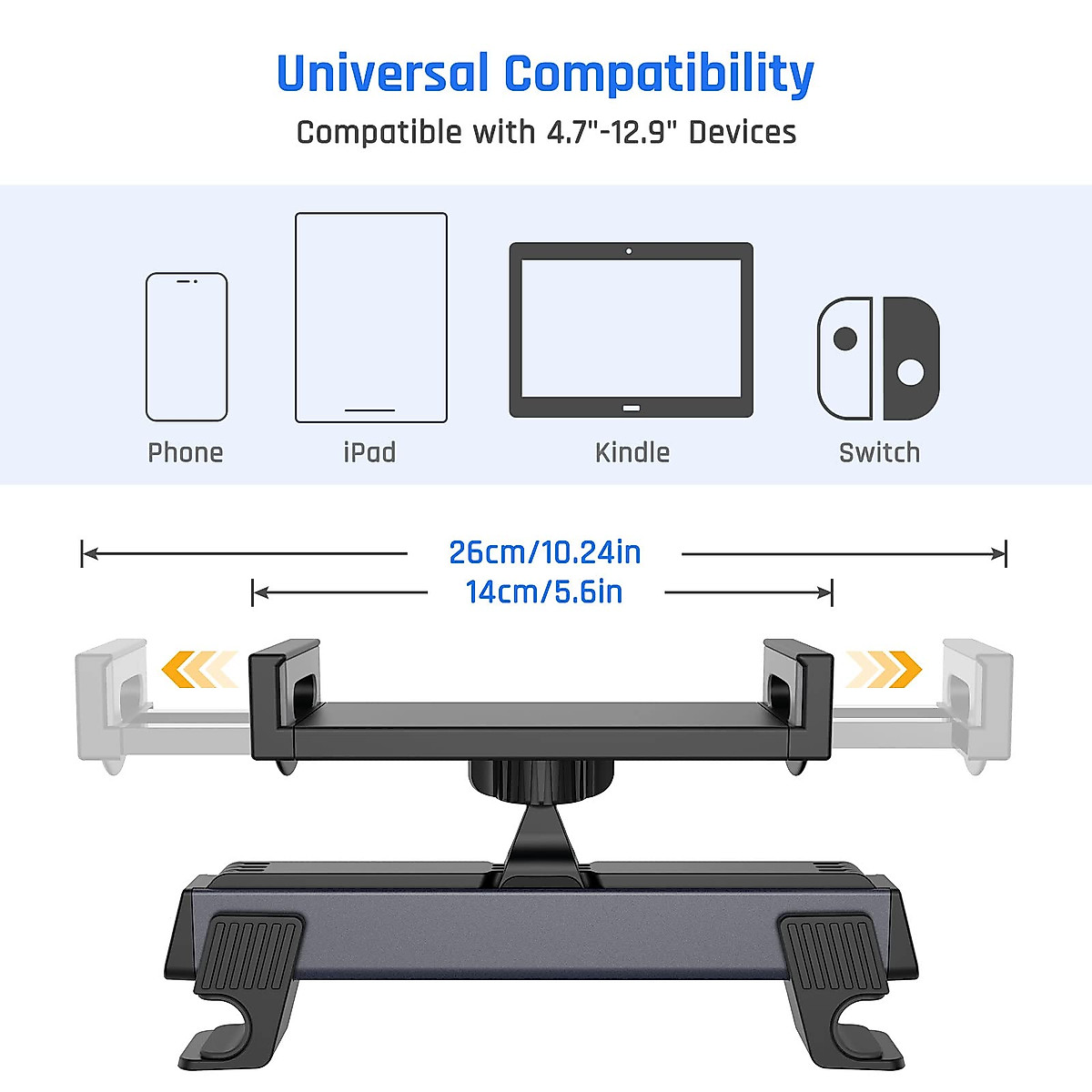 Klsniur Car Headrest Mount/Tablet Holder Car Backseat Seat Mount/Tablet Headrest Holder Universal 360° Rotate Adjustable for All 4.7"-12.9" Tablet iPad/Pro/Air/Mini,Kindle,Phone,Other Devices