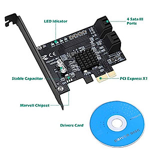 MZHOU PCIE 2.0 X 1 to SATA 4 Port Adapter Card Marvell Chipset Without Raid for Ipfs Mining and Adding Sata 3.0 Devices