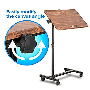 Home Zone Living Overbed C Table, Adjustable Height with Wheels, Brown