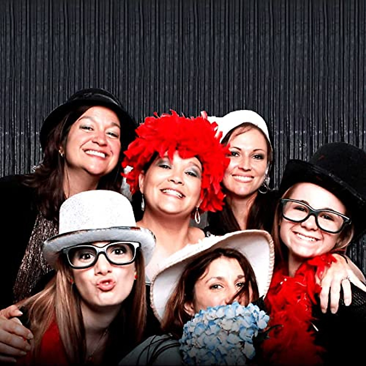 8 Pack Black Tinsel Foil Fringe Curtain Backdrop, 3.28Ft x 8.2Ft Metallic Streamers for Photo Booth Birthday Wedding Bridal Shower Bachelorette Mardi Gras New Year Party Valentine's Day Decorations