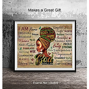 African American Women Positive Affirmations - Black Wall Art - Religious Christian Gifts for African American Girls - Inspirational Spiritual Positive Quotes Sayings Poster Picture - God Says You Are