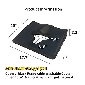 EGEN Gel Memory Foam Seat Cushion Hip Pain, Back Pain Tailbone Coccyx Sciatica Relief, Chair Cushion for Paralysis, Sedentary, Car, Wheelchair,Sciatica Bed Elderly Bedsore (with Black Cover)