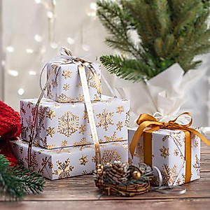 Homeral Christmas Mini Wrapping Paper Roll-17inch x 16.5ft Embossing White with Gold Foil Snowflakes for Christmas,Birthday,Wedding,Baby Shower,Valentine's, Bridal Shower,Party