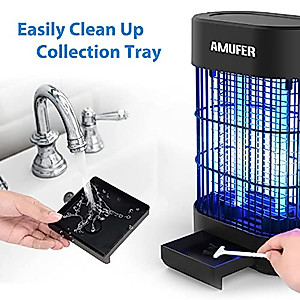 AMUFER Bug Zapper Indoor,Electric Mosquito Zapper with 16W UV Light,4000V Powerful Electric Shock Mosquito Trap, Fly Zapper(Black)