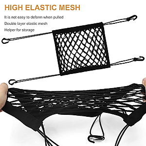 2 Pack Motorcycle Cargo Net, Motorcycle Bungee Cargo Net 10.3"X15.4" Helmet Net Small Luggage Rack High-Elastic Double Layer Bungee Net Thicken Net with Adjustable Metal Hooks for Motorcycle Bike ATV