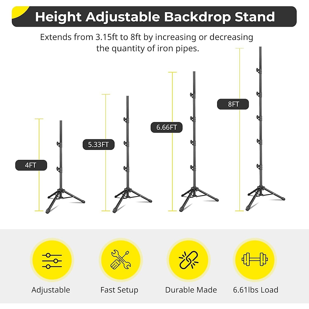 Aureday 8x5FT T-Shape Backdrop Stand, Adjustable Backdrop Stand Kit with Horizontal Pole, 4 Spring Clamps, Sandbag, and Black Carrying Bag for Parties/Wedding/Photography/Decoration