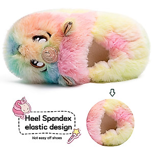 eccbox Toddler Boys Girls Cute Slippers Unicorn Fluffy Fuzzy Winter Warm Slippers Cartoon Animal Plush Indoor House Slip-on Shoes (Pink Unicorn, numeric_9)