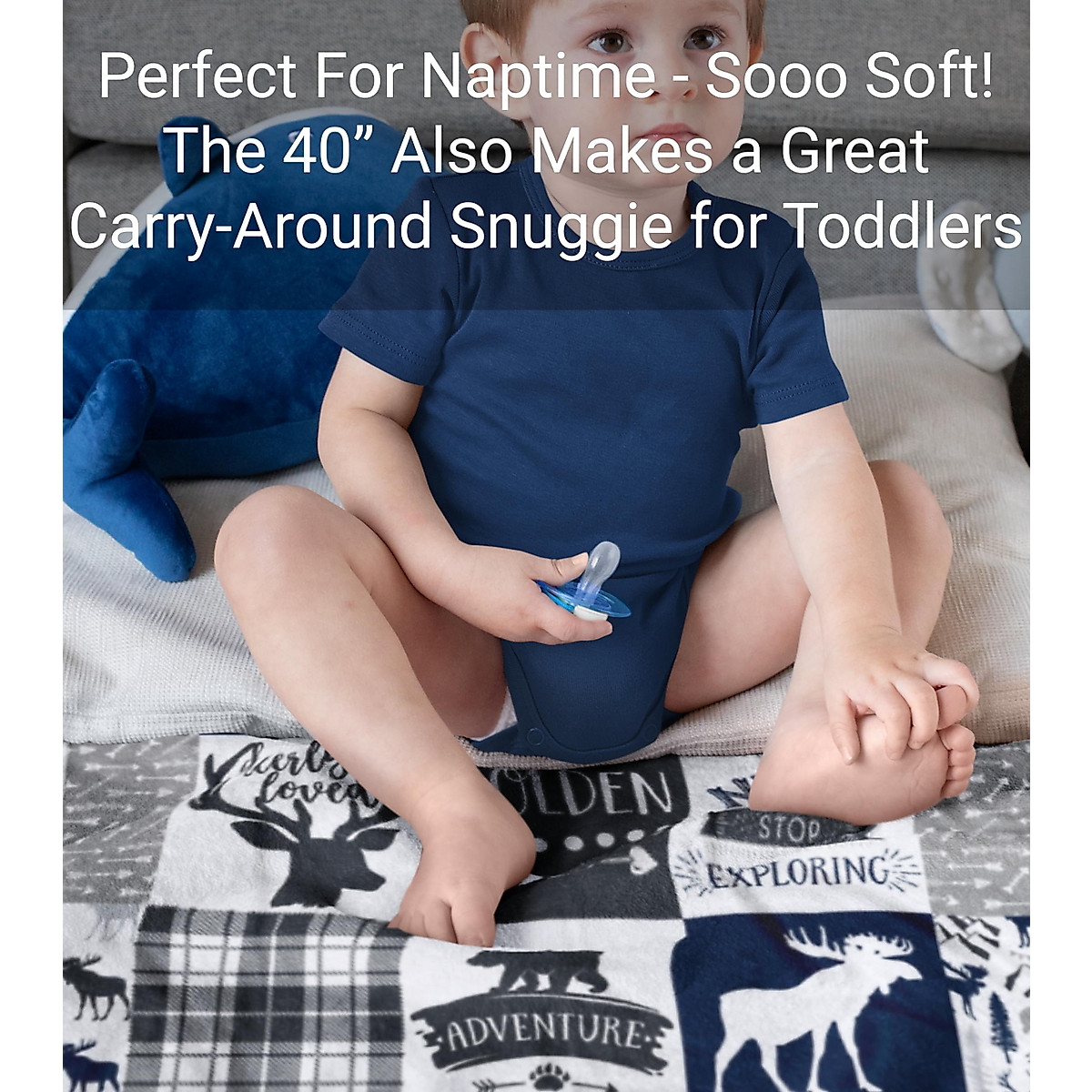 Woodland Creatures Personalized Blanket for Baby Boy, Infant & Toddler Minky Personalized Baby Blanket with Name - Custom Baby Blanket, Personalized Baby Blankets for Boys (30"x40" White Back)