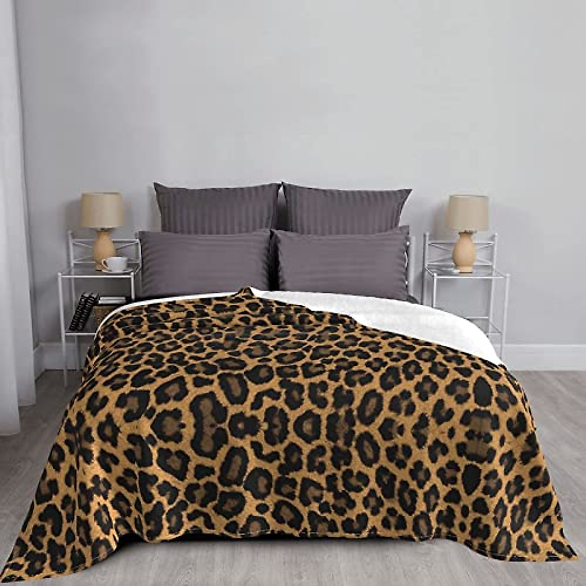 Leopard Print Fleece Blanket Soft Throw Blankets Bedding Lightweight Microfiber Fuzzy Warm Blankets for Couch Bed