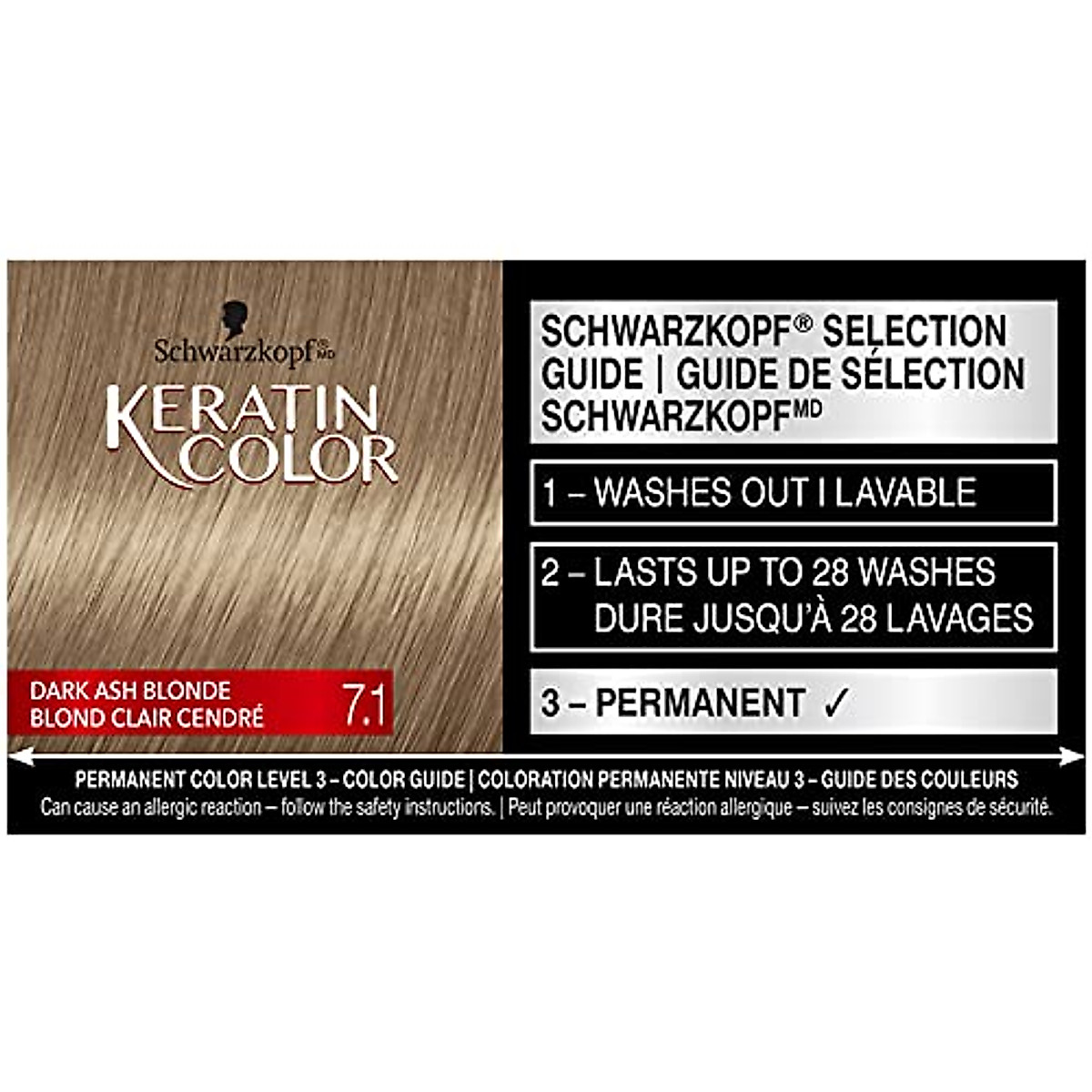 Schwarzkopf Keratin Color Permanent Hair Color Cream 7.1 Dark Ash Blonde, 1 Kit