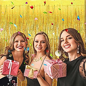 Gold Fringe Curtain Backdrop, 4pcs 3.2x8 Feet Gold Foil Curtain, Gold Streamers for Photo Booth Props Party Backdrop Decorations