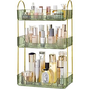 HBlife 3 Tier Bathroom Organizer Countertop, Makeup Organizer Perfume Tray Skincare Organizer for Bathroom, Dresser, Vanity, Green