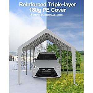 DEXSO 13'x20' Heavy Duty Carport Canopy, Portable Garage with Reinforced Frame, for Full-Size Pickup, Bass Boat, and Equipment, White