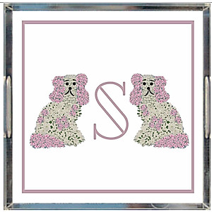 Acrylic Serving and Vanity Trays ; Staffordshire Dogs Acrylic Tray ; Monogram Acrylic Tray ; Decorative Vanity Trays and Kitchen Serving Trays