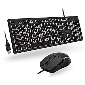 X9 Performance Large Print Backlit Keyboard and Mouse Combo - Easy to See Big Print Letters - USB Wired Keyboard and Mouse - Lighted Keyboard for Elderly, Low Vision, Visually Impaired