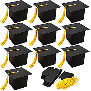 INKNOTE 32 pcs Graduation Cap Gift Box for 2023 Graduation Ceremony Party, Black Box with Yellow Tassel Party Favors Decor Party Supplies,Treat Cake Candy Chocolate Biscuit Box for Graduation Party