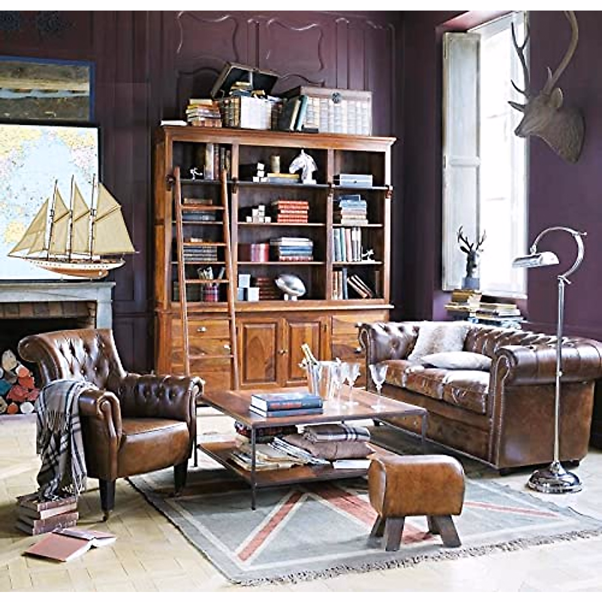 SAILINGSTORY Wooden Sailboat Model Ship Sailboat Decor 30" Schooner Atlantic 1:50 Scale Replica Navy and Walnut Antique Finish