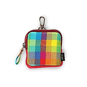 Origo Checkered Airpod Pouch/Portable Zipper Case for Airpods/Airpods Pro, Wireless Earbuds, Galaxy Buds can be Stored/Coin Purse, Small Wallet, Hand-Woven Fabric Mini Pouch(Red)