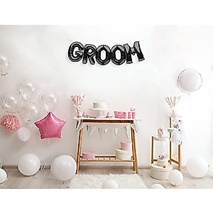 PartyForever GROOM Balloons Banner Black Wedding Party Decorations Sign