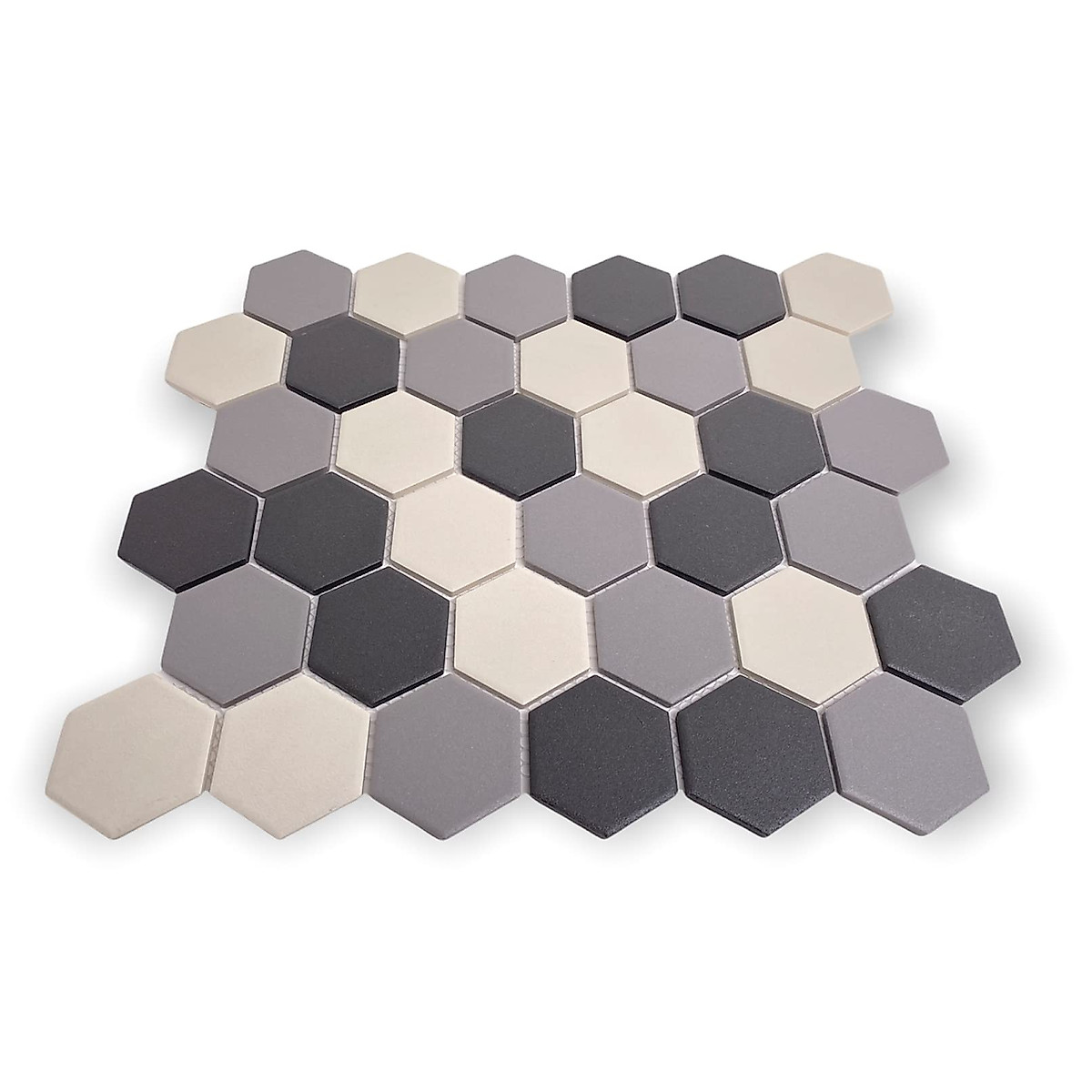 Matte Unglazed 2 Inch Mix Grey Blend Honeycomb Hex 2x2 Gray Porcelain Mosaic Floor Wall Tile Backsplash for Kitchen Bathroom Shower, Accnt Decor, Fireplace, Flooring (Box of 10 Sheets) (Mid Grey)