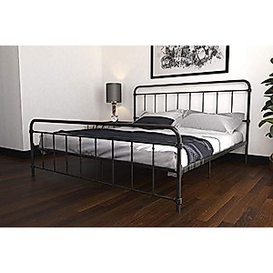 DHP Winston Metal Platform Bed with Rustic Design and Curved Edge Headboard and Footboard, Adjustable Base Height for Underbed Storage, No Box Spring Needed, King, Black