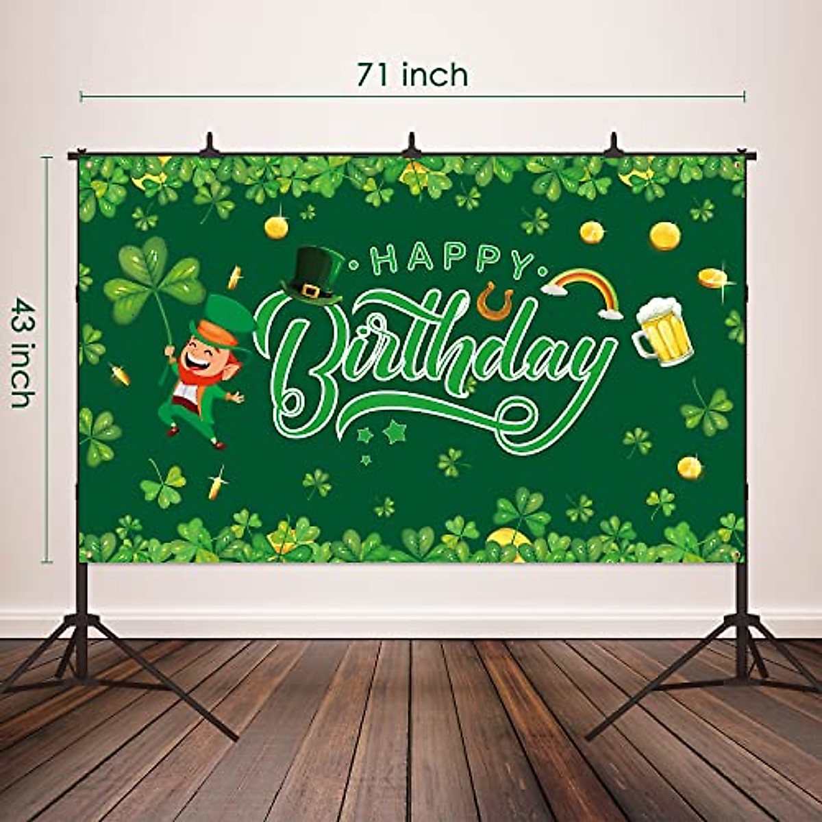 Happy Birthday St. Patrick's Day Backdrop Banner Saint Patricks Birthday Party Decorations Green Shamrock Sign Irish Luck Day Photo Booth Banner Birthday Backdrops Decor Supplies