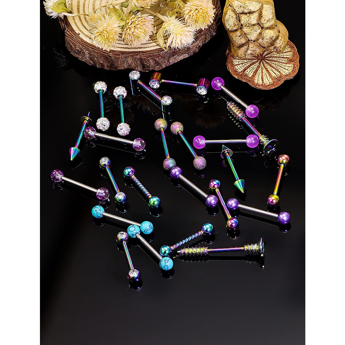 Kadogohno Rainbow Nipple Rings for Women Green Nipple Piercing Jewelry 14G Nipple Rings Surgical Steel Screw Dangle Nipplerings Nipple Shield Barbell Body Piercing Jewelry Set 5/8 Inch 16mm 12 Pairs