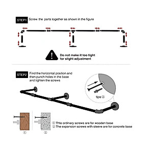 roundki Clothing Rack Wall Mounted, 70in Industrial Pipe Clothes Racks for Hanging Clothes, Heavy Duty Pipe Hanging Rod Garment Rack Bar for Closet Laundry, Max Load 145LbS Metal Black (2)