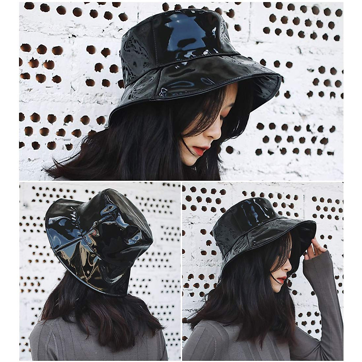 Women's Rain Hats Waterproof Rain Hat Wide Brim Bucket Hat Rain Cap Foldable and Portable,Easy to Carry (Black)