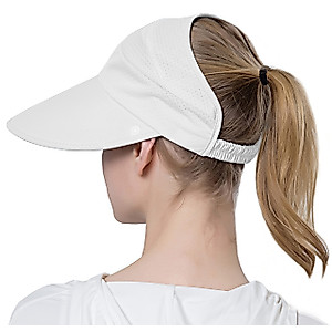 Muryobao Womens Baseball Sun Hat Outdoor Wide Brim UV Protection Foldable Ponytail Mesh Summer Visor Cap with Removable Neck Face Flap for Garden Beach Travel White