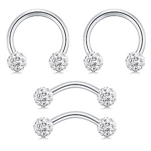 AVYRING 16G 8mm Daith Rook Earrings Stainless Steel with Crystal Ball Cartilage Helix Piercing Rings Septum Rings Eyebrow Jewelry Silver