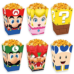 30PCS Mario Birthday Party Supplies, Mario Party Snack Box Decorations, Mario Party Favors for Mario Party Paper Popcorn French Fries Fried Chicken Boxes