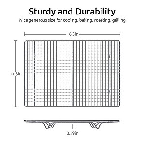 U-Taste 18/8 Stainless Steel Cooling Rack 16.3 x 11.3 inches, Baking Cooking Roasting Grilling Rack with Welding Enhancement, 6 Legs, 3 Cross Bars for Cookies, Bread, Cakes, Oven Cooking (Large)