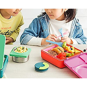OmieBox Deluxe Bundle Set - Insulated Bento Lunch Box With Thermos PLUS Reusable Fork and Spoon with Case - (Pink)