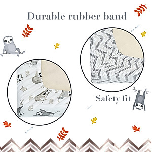 My Little Zone 100% Cotton Changing Pad Cover for Baby Boys and Girls, Chevron - Breathable Bassinet, Mini Crib Mattress Fitted Sheets - Little Sloth, 32"x16" with 8" Deep Pocket, White-Grey, 2 Pack