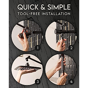 Veken High Pressure Rain Shower Head Combo with Extension Arm- Easy to Install Wide Rainfall Showerhead with 3 Water Spray Modes – Adjustable Dual Showerhead with Anti-Clog Nozzles